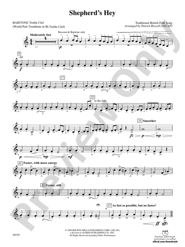 Shepherd's Hey: Baritone T.C.: Baritone T.C. Part - Digital Sheet Music ...