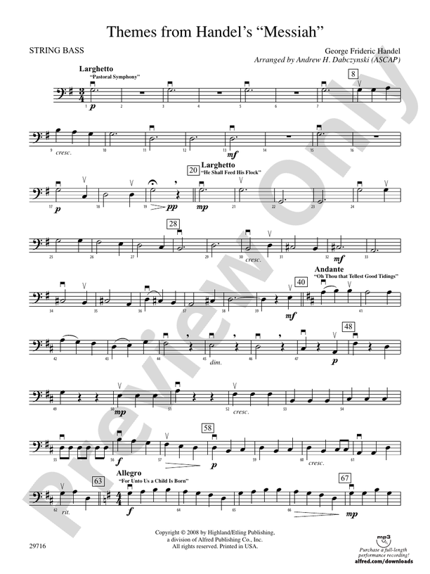 Themes from Handel's Messiah: String Bass: String Bass Part - Digital ...