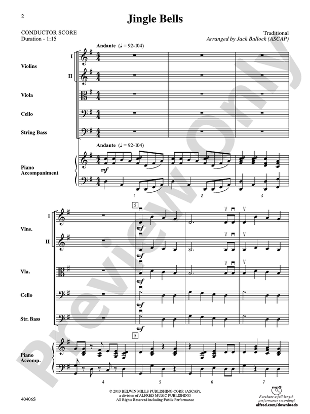 Jingle Bells: String Orchestra Conductor Score & Parts - Digital Sheet ...