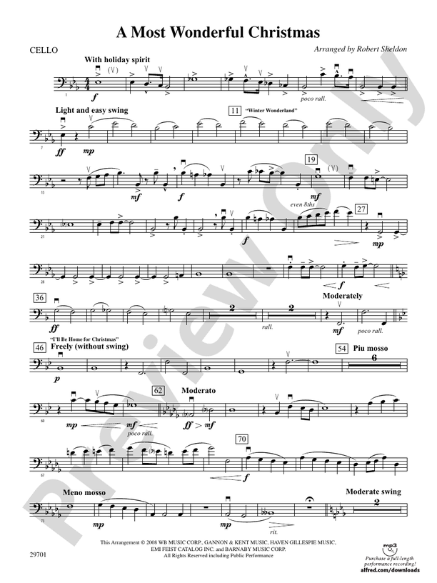 A Most Wonderful Christmas: Cello: Cello Part - Digital Sheet Music ...