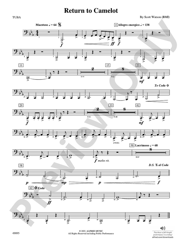 Return to Camelot: Tuba: Tuba Part - Digital Sheet Music Download Return to Camelot: Tuba: Tuba Part - Digital Sheet Music Download
