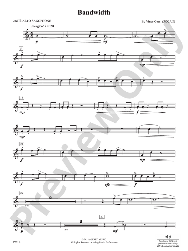 Bandwidth: 2nd E-flat Alto Saxophone: 2nd E-flat Alto Saxophone Part - Digital Sheet Music Download