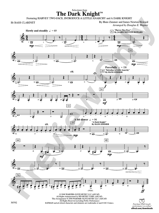 The Dark Knight, Selections from: B-flat Bass Clarinet: B-flat Bass ...