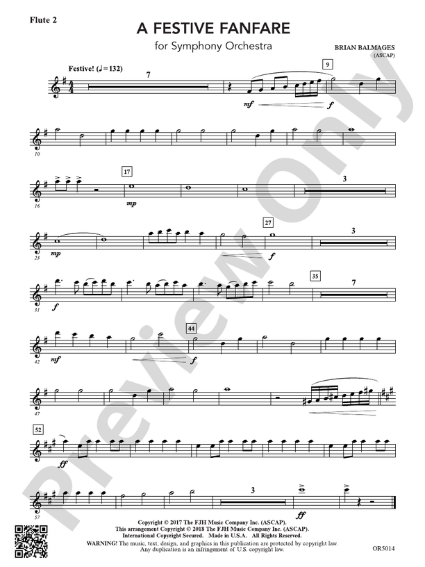 A Festive Fanfare: Flute 2: Flute 2 Part: Brian Balmages - Digital Sheet Music Download