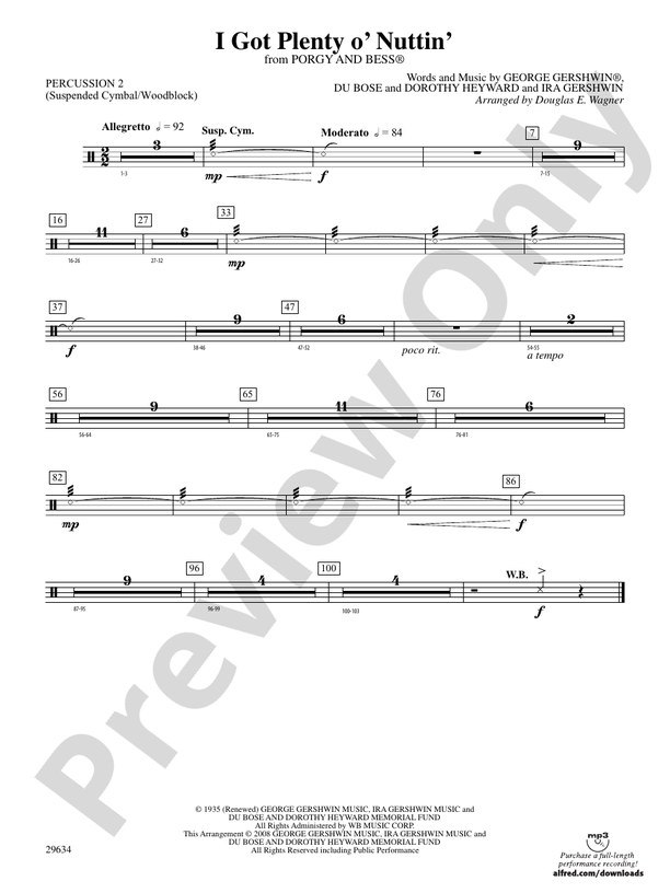 I Got Plenty o' Nuttin': 2nd Percussion: 2nd Percussion Part - Digital ...
