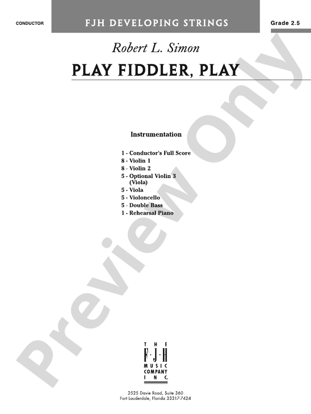 Play Fiddler, Play: Score: String Orchestra Score: Robert L. Simon ...