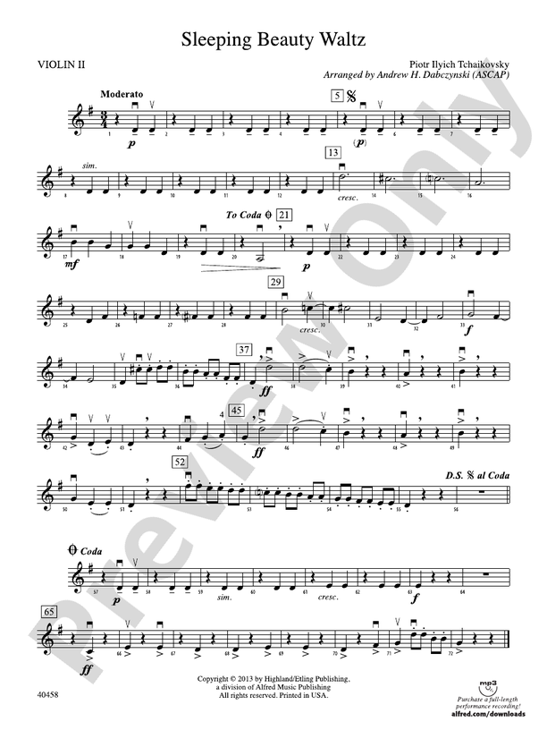 Sleeping Beauty Waltz: 2nd Violin: 2nd Violin Part - Digital Sheet ...