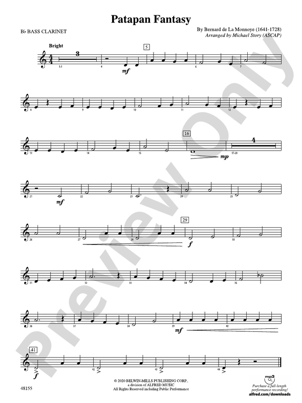 Patapan Fantasy: B-flat Bass Clarinet: B-flat Bass Clarinet Part - Digital Sheet Music Download