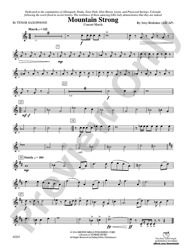 Mountain Strong: B-flat Tenor Saxophone: B-flat Tenor Saxophone Part - Digital Sheet Music Download