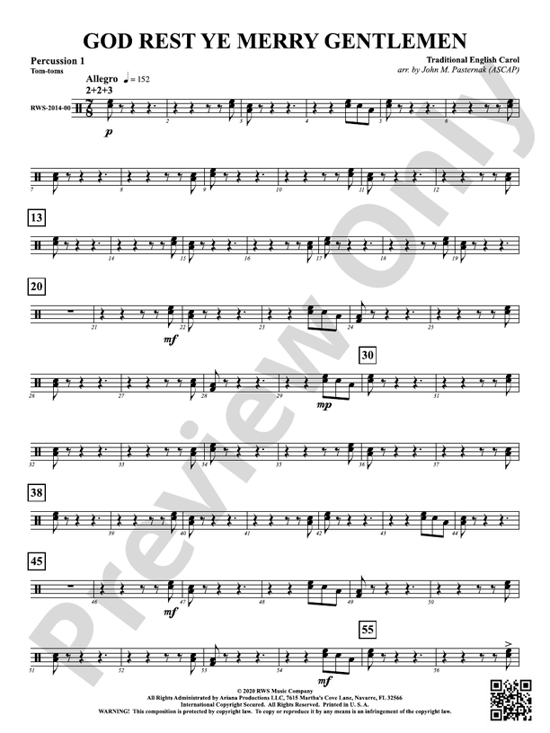 God Rest Ye Merry Gentlemen: 1st Percussion: 1st Percussion Part - Digital Sheet Music Download
