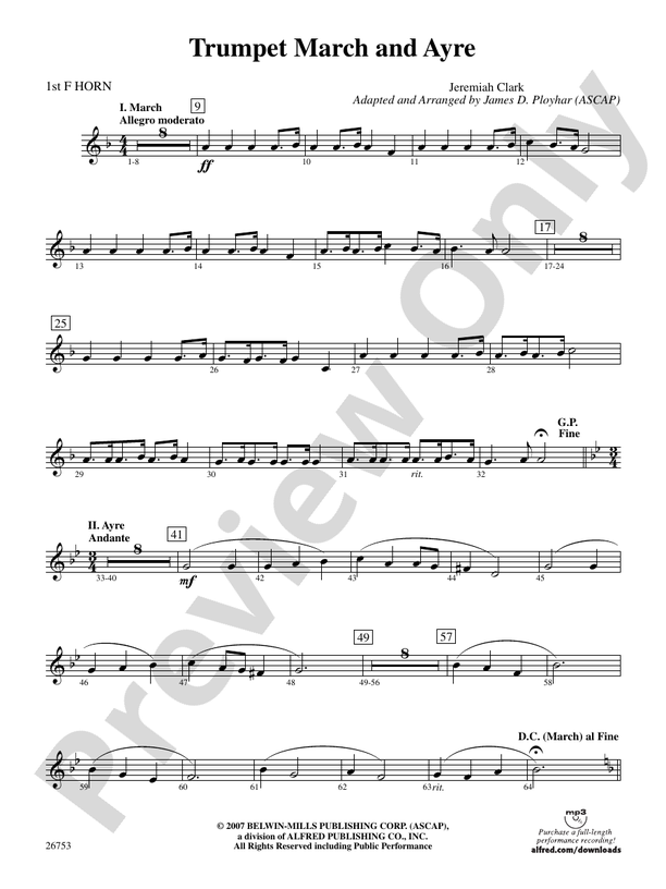 Trumpet March and Ayre: 1st F Horn: 1st F Horn Part - Digital Sheet ...
