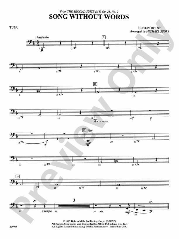 Song Without Words: Tuba: Tuba Part - Digital Sheet Music Download