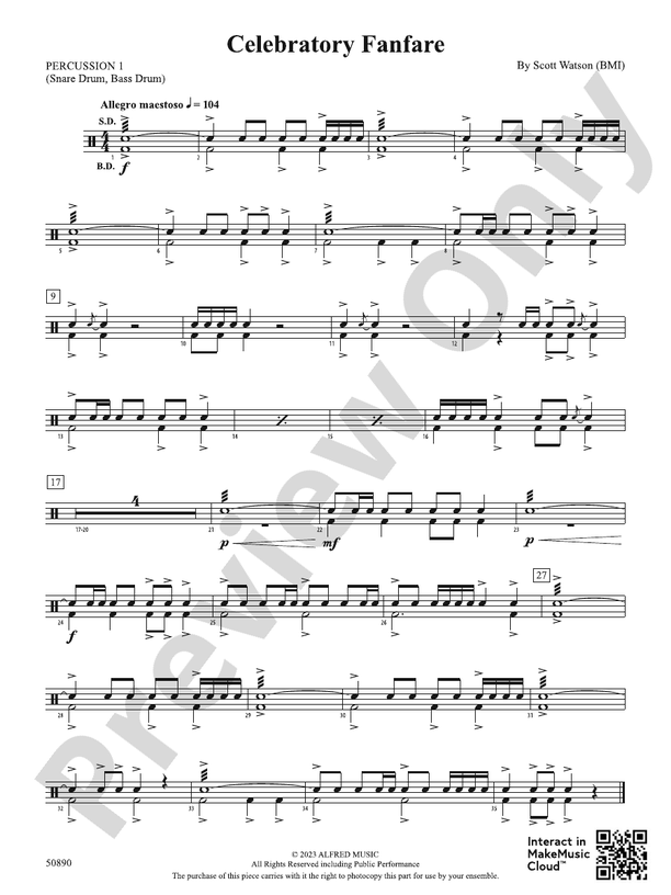Celebratory Fanfare: 1st Percussion: 1st Percussion Part - Digital Sheet Music Download