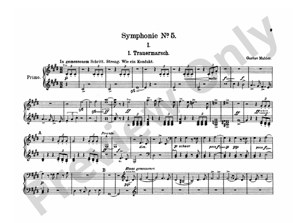 Mahler: Symphony No. 5, in E Major: Piano Duet (1 Piano, 4 Hands) Comb Bound Book: Gustav Mahler ...