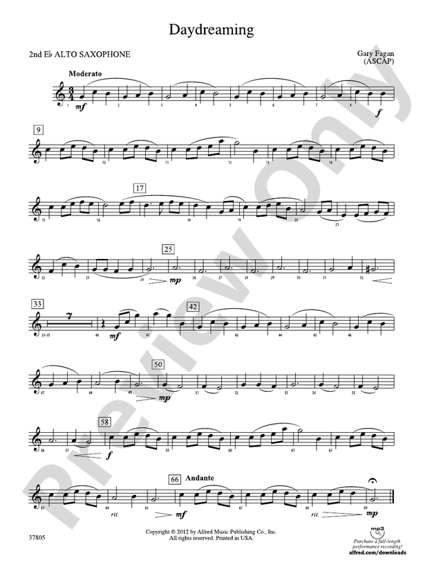 Daydreaming: 2nd E-flat Alto Saxophone: 2nd E-flat Alto Saxophone Part - Digital Sheet Music ...