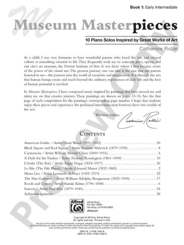 Museum Masterpieces, Book 1: 10 Piano Solos Inspired by Great Works of ...