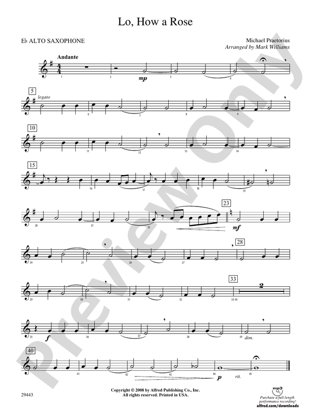 Lo, How a Rose: E-flat Alto Saxophone: E-flat Alto Saxophone Part ...