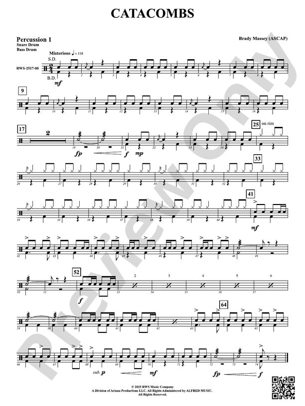 Catacombs: 1st Percussion: 1st Percussion Part: Brady Massey - Digital ...