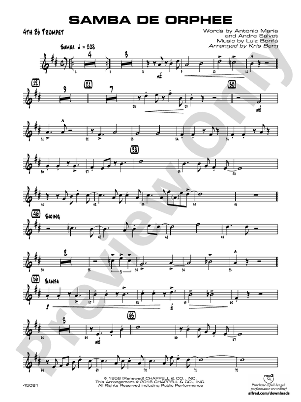 Samba de Orphee: 4th B-flat Trumpet: 4th B-flat Trumpet Part - Digital ...
