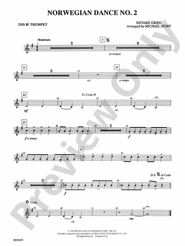 Norwegian Dance No. 2: 2nd B-flat Trumpet: 2nd B-flat Trumpet Part - Digital Sheet Music Download