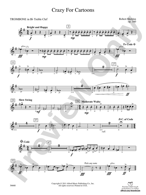 Crazy for Cartoons: (wp) 1st B-flat Trombone T.C.: (wp) 1st B-flat ...
