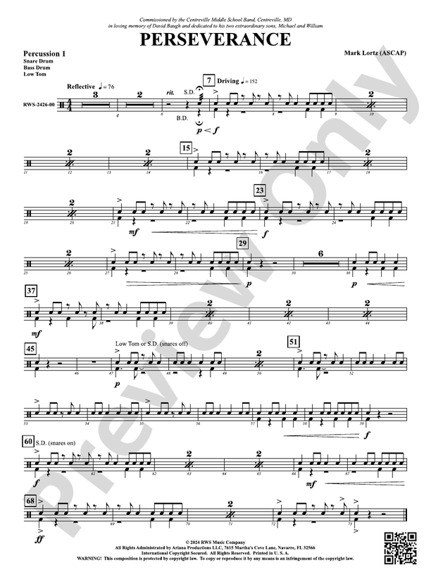 Perseverance: 1st Percussion: 1st Percussion Part: Mark Lortz - Digital ...