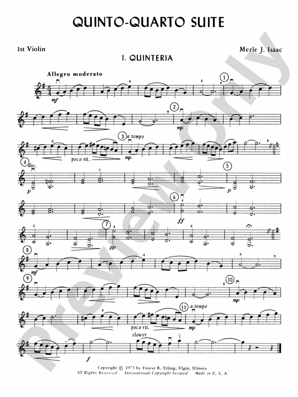 Quinto-Quarto Suite: 1st Violin: 1st Violin Part - Digital Sheet Music Download