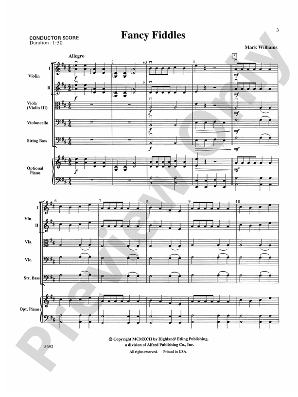Fancy Fiddles: String Orchestra Conductor Score & Parts: Mark Williams ...