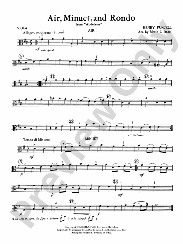 Air, Minuet and Rondo: Viola: Viola Part - Digital Sheet Music Download