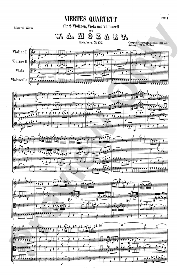 Mozart: String Quartets: String Quartet in C Major, K. 157 Part - Digital Sheet Music Download