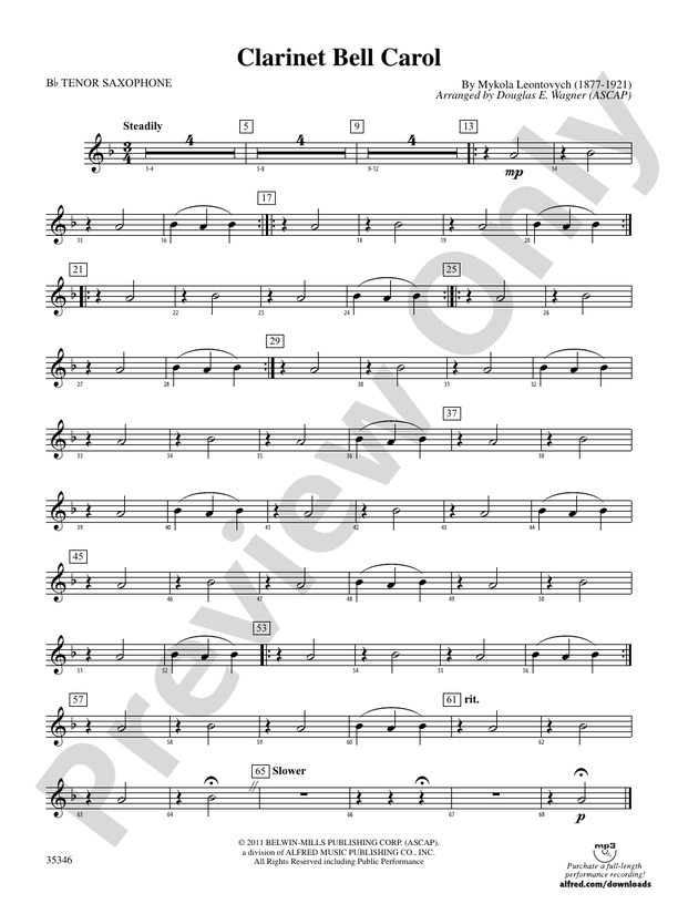 Clarinet Bell Carol: B-flat Tenor Saxophone: B-flat Tenor Saxophone ...