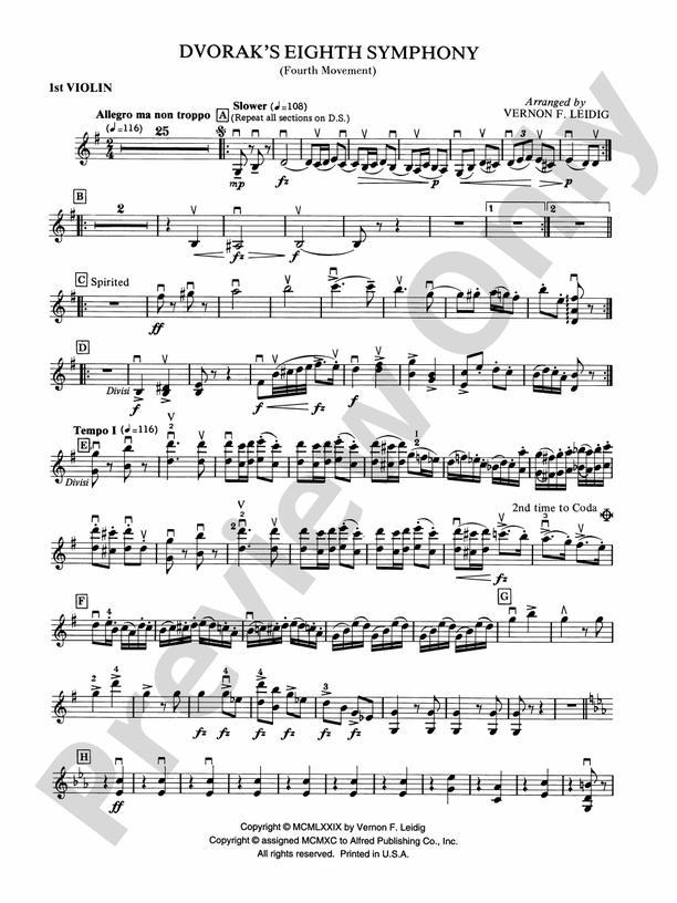 Dvorák's 8th Symphony, 4th Movement: 1st Violin: 1st Violin Part - Digital Sheet Music Download