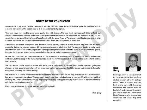 Rule the Roost: Jazz Ensemble Conductor Score & Parts: Kris Berg - Digital Sheet Music Download