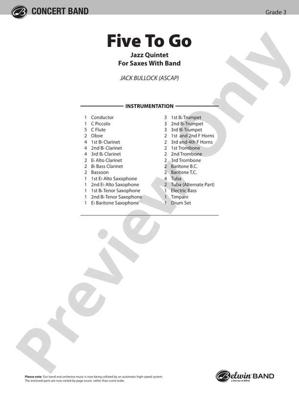 Five to Go: Score: Concert Band Score - Digital Sheet Music Download