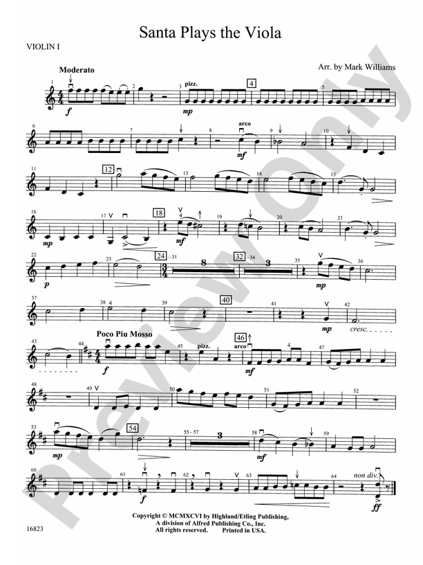 Santa Plays the Viola: 1st Violin: 1st Violin Part - Digital Sheet ...