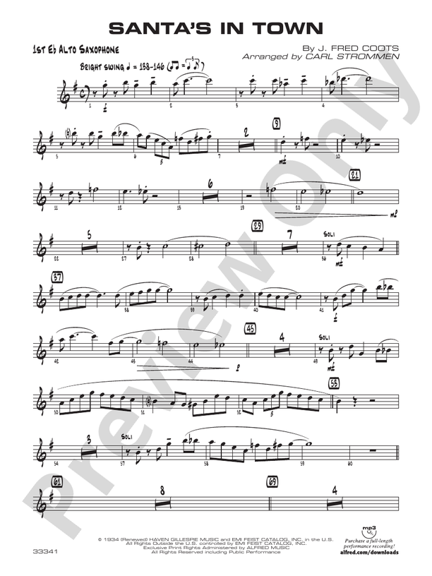Santa's in Town: E-flat Alto Saxophone: E-flat Alto Saxophone Part - Digital Sheet Music Download