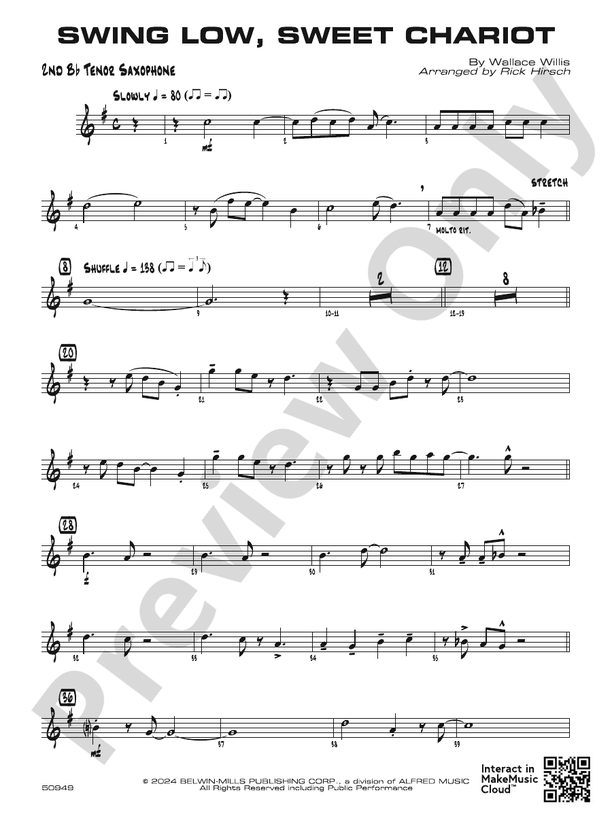 Swing Low, Sweet Chariot: 2nd B-flat Tenor Saxophone: 2nd B-flat Tenor Saxophone Part - Digital ...