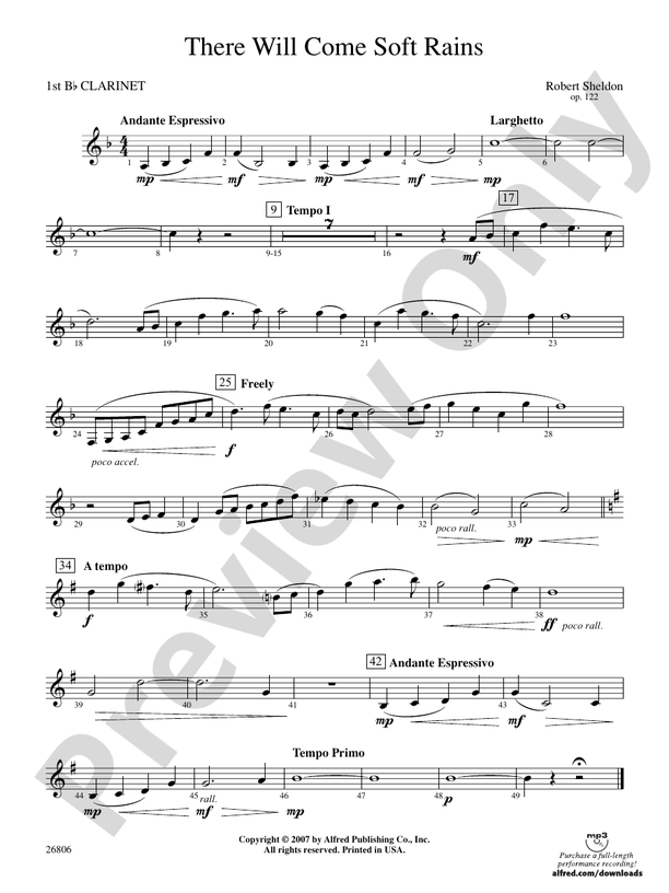 There Will Come Soft Rains: 1st B-flat Clarinet: 1st B-flat Clarinet Part - Digital Sheet Music ...