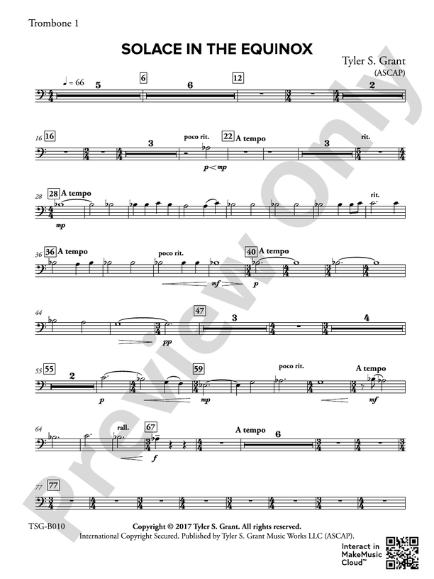 Solace in the Equinox: 1st Trombone: 1st Trombone Part - Digital Sheet Music Download