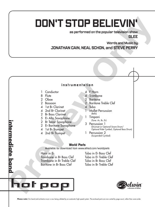 Don't Stop Believin': Score: Concert Band Score - Digital Sheet Music ...