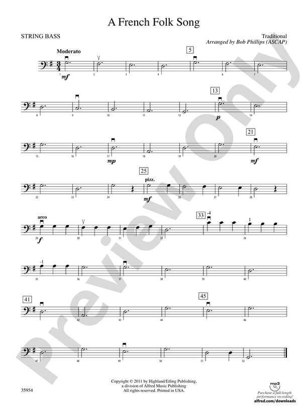 A French Folk Song: String Bass: String Bass Part - Digital Sheet Music ...