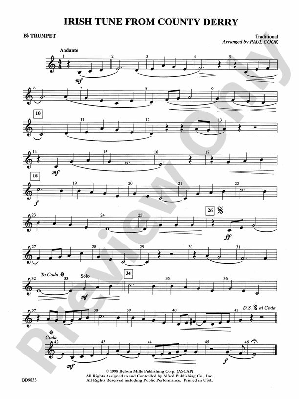 Irish Tune from County Derry: 1st B-flat Trumpet: 1st B-flat Trumpet ...