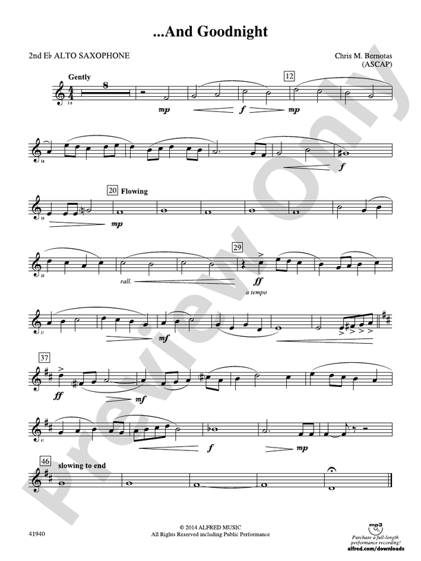 And Goodnight: 2nd E-flat Alto Saxophone: 2nd E-flat Alto Saxophone ...