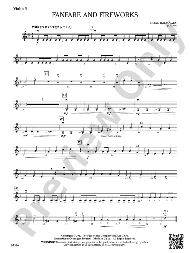 Fanfare and Fireworks: Violin 3 (Viola T.C.): Violin 3 (Viola T.C ...