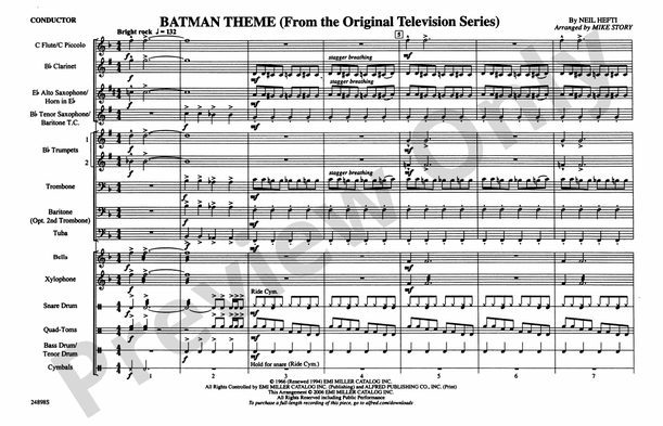 Batman Theme (from the TV Series): Marching Band Conductor Score ...
