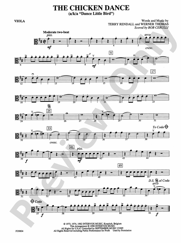 The Chicken Dance: Viola: Viola Part - Digital Sheet Music Download