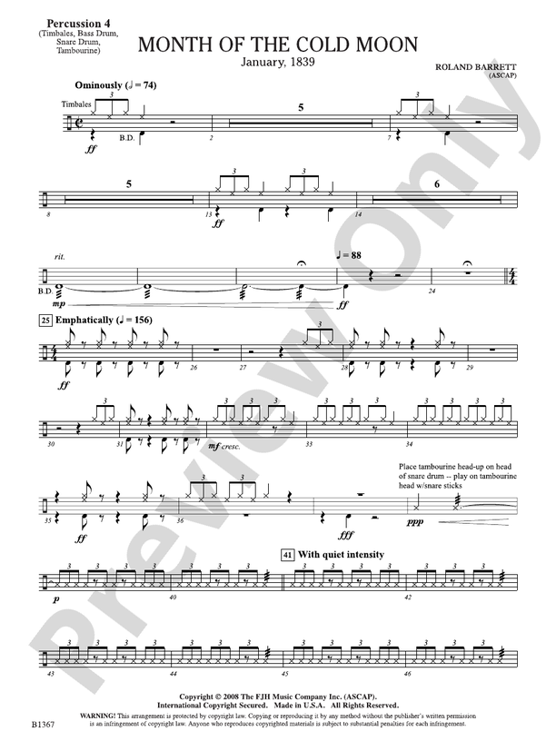 Month of the Cold Moon: Percussion 4: Percussion 4 Part: Roland Barrett - Digital Sheet Music ...