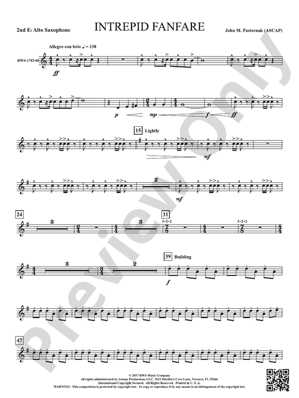 Intrepid Fanfare: 2nd E-flat Alto Saxophone: 2nd E-flat Alto Saxophone Part: John M. Pasternak ...