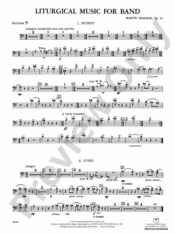 Liturgical Music for Band, Op. 33: Baritone B.C.: Baritone B.C. Part ...