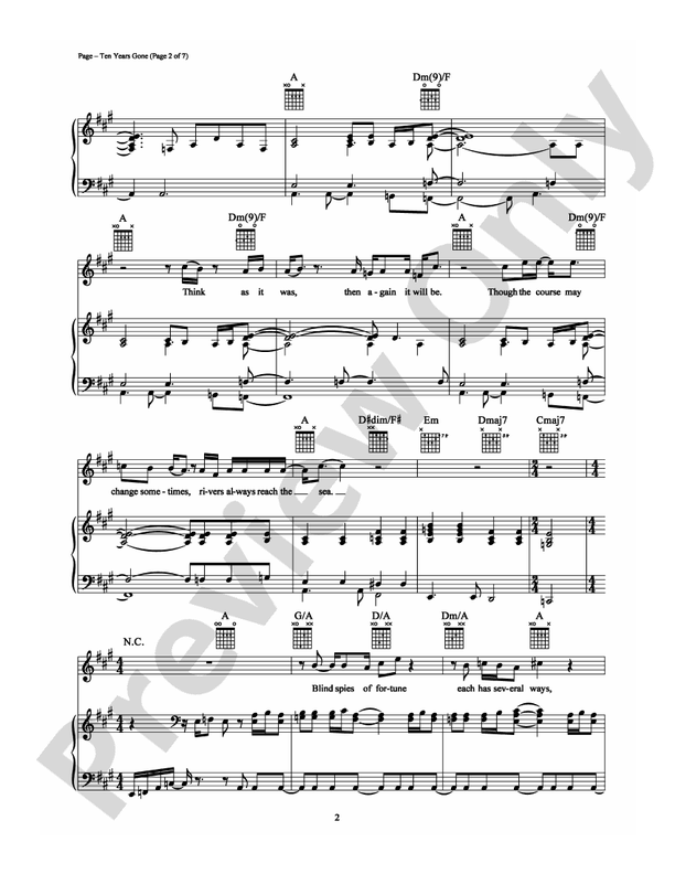 Ten Years Gone: Piano/Vocal/Chords: Led Zeppelin - Digital Sheet Music ...